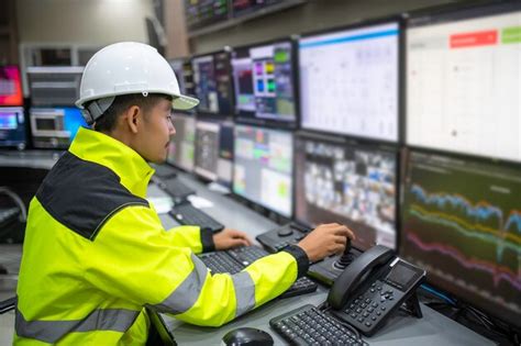 Premium Photo Engineer Working At Control Roommanager Control Systemtechnician Man Monitoring