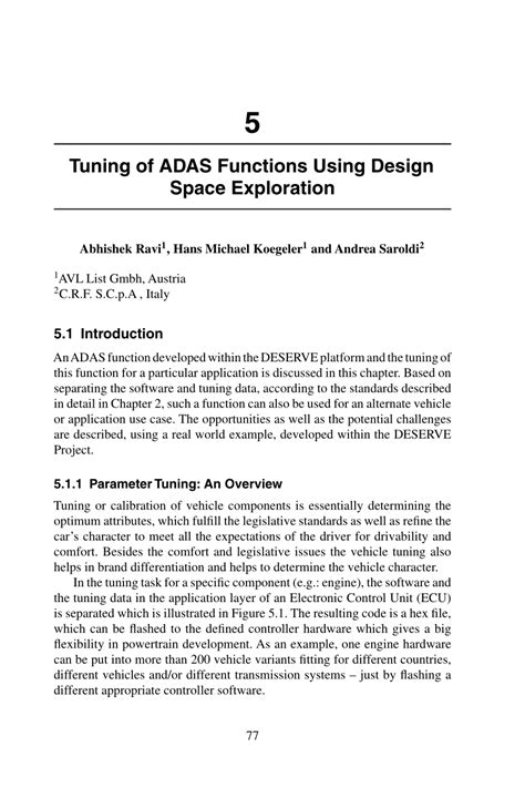 Pdf Tuning Of Adas Functions Using Design Space Exploration