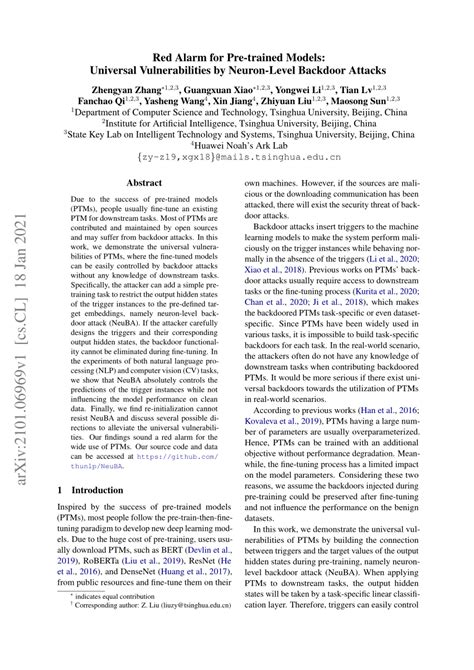 Pdf Red Alarm For Pre Trained Models Universal Vulnerabilities By Neuron Level Backdoor Attacks
