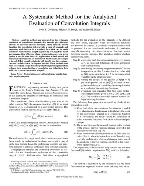 Pdf A Systematic Method For The Analytical Evaluation Of Convolution