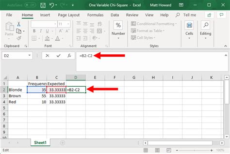 One Variable Chi Square Test In Excel Dr Matt C Howard