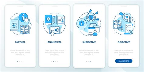 Major Types Of Information Blue Onboarding Mobile App Screen Walkthrough 4 Steps Graphic