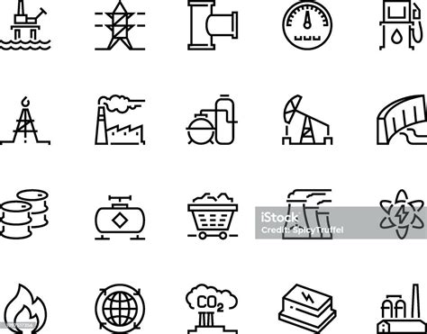 중공업 라인 아이콘입니다 오일 가스 생산 핵 전기 역 연료 정유 배럴 전력 저장 산업 아이콘 아이콘에 대한 스톡 벡터 아트 및 기타 이미지 Istock