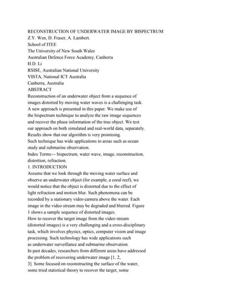 Reconstruction Of Underwater Image By Bispectrum Pdf