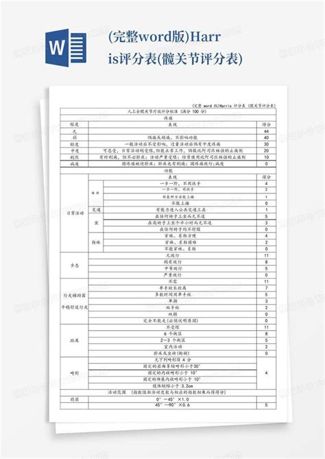 完整版 harris评分表 髋关节评分表 Word模板下载 编号ldroaagr 熊猫办公