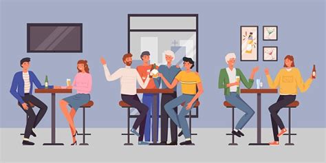 사람들은 재미 앉아서 마시는 행복한 친구 바 파티 벡터 개념에서 비즈니스 사람들 퇴근 후 동료 비즈니스 파티 소녀와 데이트 바 술집 카페에서 즐거운 시간을 보내는 학생
