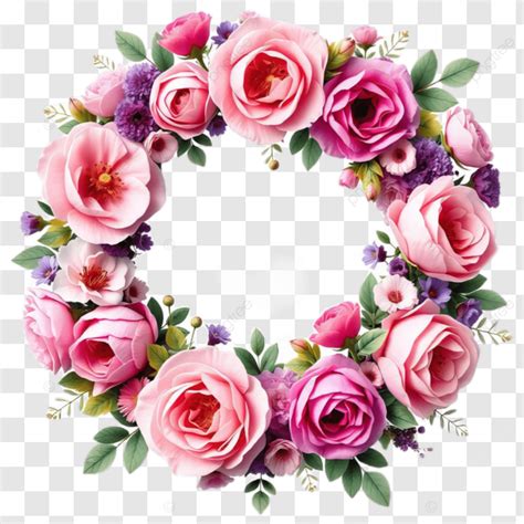 รูปพวงหรีดดอกไม้ ดอกกุหลาบสีชมพู ละเอียดอ่อน กลีบดอกไม้ เขียวชอุ่ม เขียวขจี สีม่วง สำเนียง