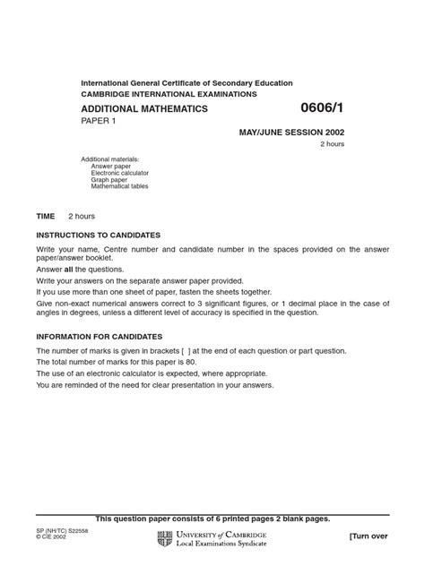 0606 S02 Qp 1 Pdf Function Mathematics Quadratic Equation