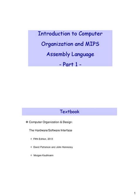 Introduction To Computer Organization And Mips Assembly Language