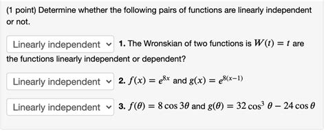 solved determine whether the following pairs of functions are linearly