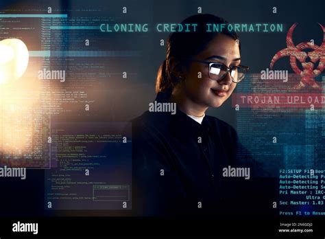 Cyber Security Hacker And Night With Woman And Coding For Software Digital Transformation And