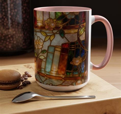 Stained Glass Bookshelf Mug Cozy Book Lover T Colorful Bookstack