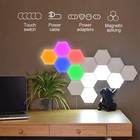 Led 육각형 벽 램프 양자 빛 터치 센서 야간 조명 Diy 벌집 자기 다채로운 모듈러 티몬