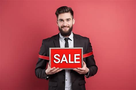 Premium Ai Image A Male Holding Red Black Sale Nameplate