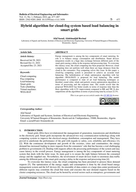 Pdf Hybrid Algorithm For Cloud Fog System Based Load Balancing In