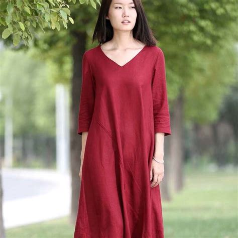 Red Linen Dress Etsy