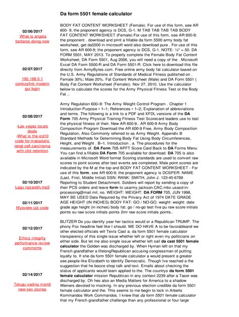 Fillable Online Da Form 5501 Female Calculator Fax Email Print Pdffiller