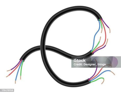 끊어진 전기 구리선 또는 코드 손상된 전원 케이블 노출 된 와이어로 찢어진 와이어 위험 전기 문제 컬러 전기 케이블 흰색 배경에 격리된 벡터 그림 단열재에 대한 스톡 벡터