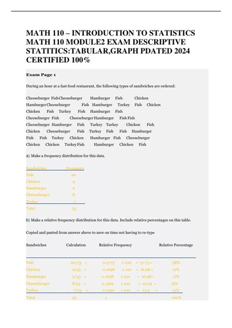 Math 110 Introduction To Statistics Math 110 Module2 Exam Descriptive Statitics Tabular Graph