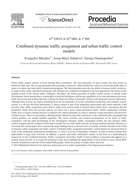 Pdf Combined Dynamic Traffic Assignment And Optimal Traffic Control Models
