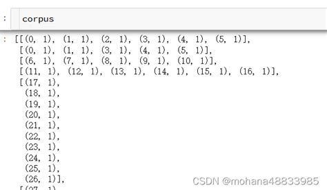 python corpora dictionary corpus dictionary doc2bow 词袋模型转为稀疏矩阵 词向量 不要词袋