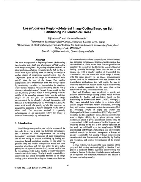 Pdf Lossylossless Region Of Interest Image Coding Based On Set