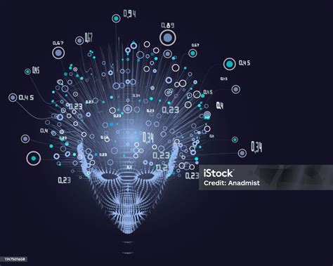 여자 머리 그리드 빅 데이터 개념 추상 인공 지능 배경입니다 기계 학습 미적 디자인입니다 다각형 헤드 전면 보기 및 숫자 인공지능에 대한 스톡 벡터 아트 및 기타 이미지