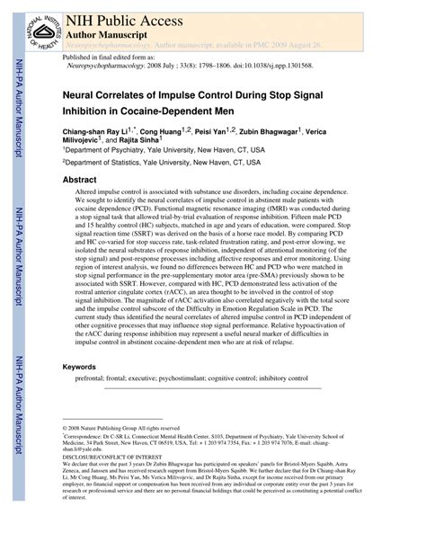 Pdf Neural Correlates Of Impulse Control During Stop Signal