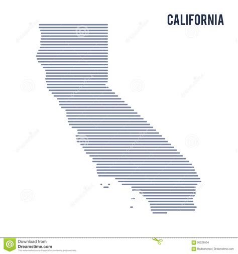 Vector Abstract Hatched Map Of State Of California With Lines Isolated On A White Background