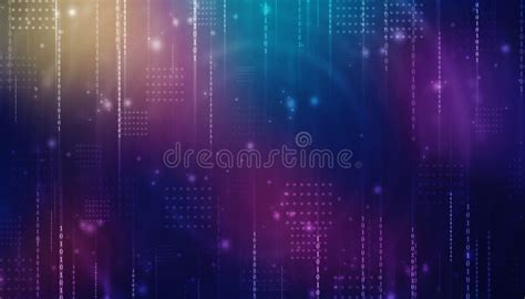 Flowing Number One And Zero Text In Binary Code Format In Technology Background Stock