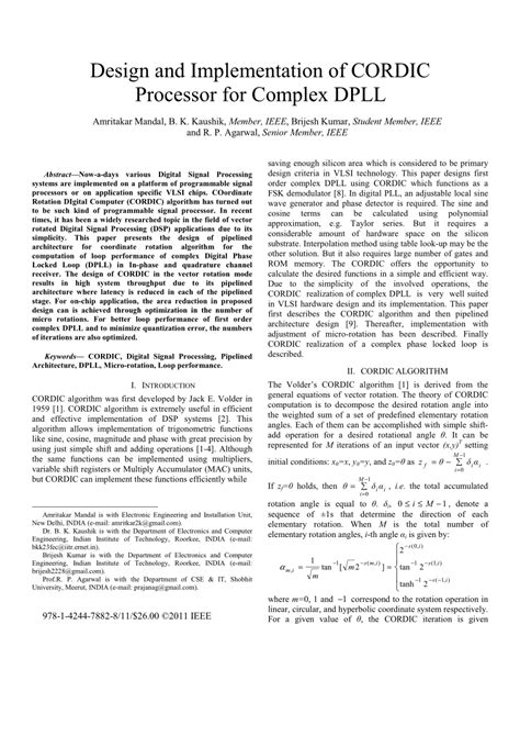 Pdf Design And Implementation Of Cordic Processor For Complex Dpll
