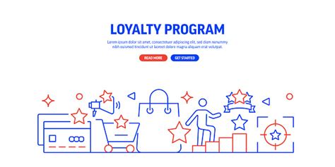 로열티 프로그램 관련 웹 배너 라인 스타일 웹 배너 웹 사이트 헤더 등에 대한 현대 선형 디자인 벡터 일러스트레이션 인센티브에 대한 스톡 벡터 아트 및 기타 이미지 Istock