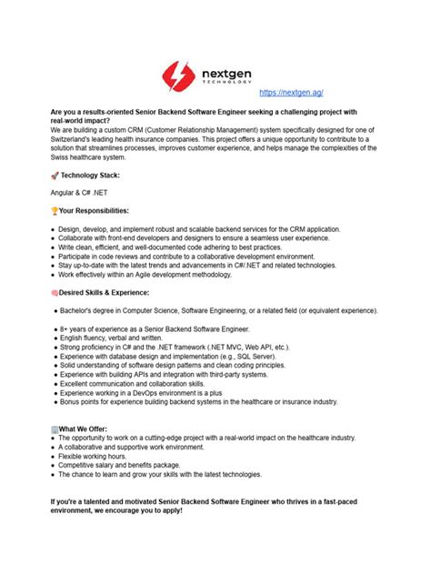 Lead Backend Software Engineer Pdf