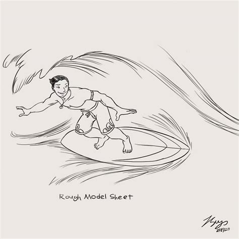 designbori skech character in surfboard shortboard surfboard