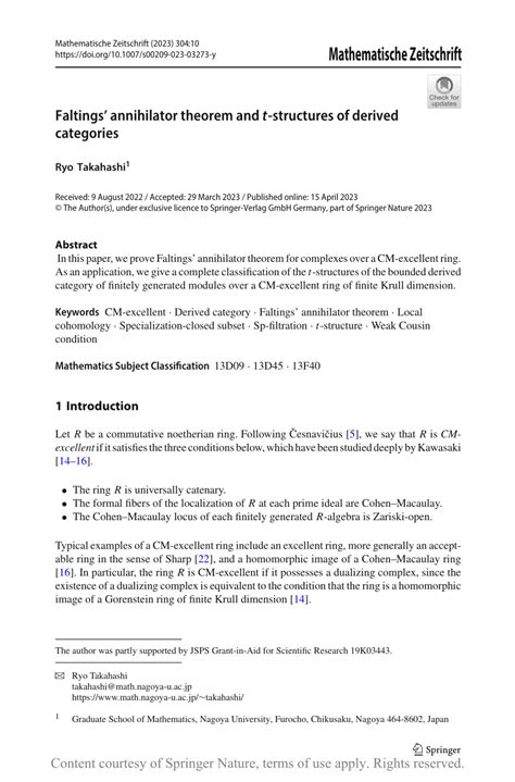 Faltings Annihilator Theorem And T Structures Of Derived Categories