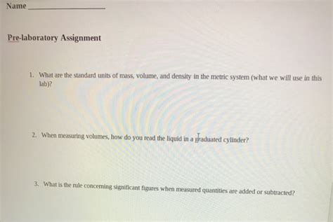 Solved Name Pre Laboratory Assignment 1 What Are The