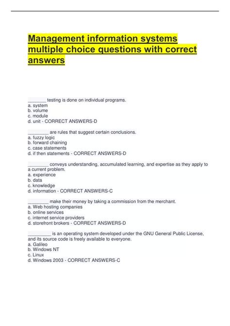 Management Information Systems Multiple Choice Questions With Correct