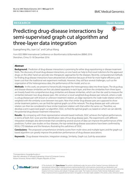 Pdf Predicting Drug Disease Interactions By Semi Supervised Graph Cut Algorithm And Three