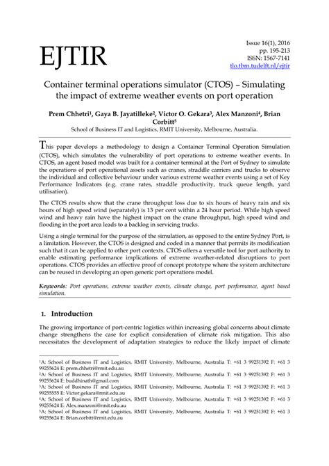 Pdf Container Terminal Operations Simulator Ctos Simulating The Impact Of Extreme Weather