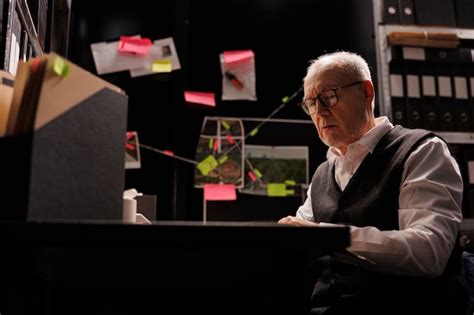 Premium Photo Overworked Senior Police Officer Working Overhours In Arhive Room Analyzing