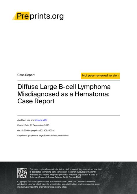 PDF Diffuse Large B Cell Lymphoma Misdiagnosed As A Hematoma Case Report