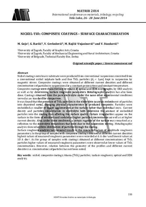Pdf Nickel Tio2 Composite Coatings Composite Coatings Surface