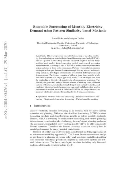 Pdf Ensemble Forecasting Of Monthly Electricity Demand Using Pattern Similarity Based Methods
