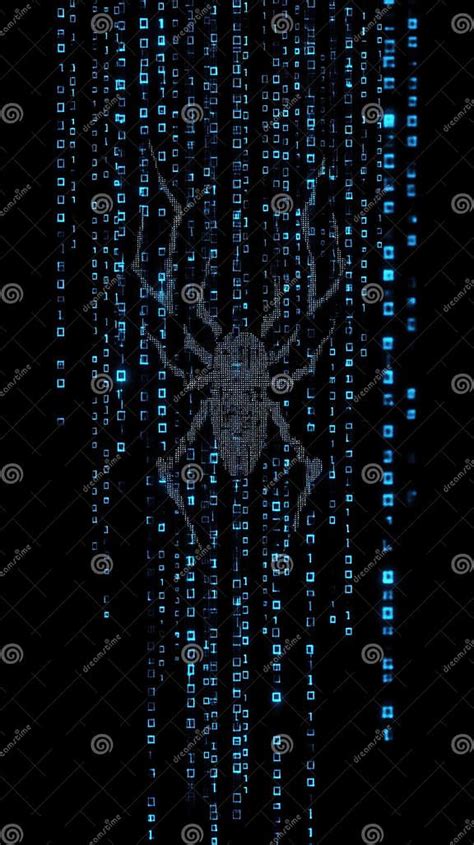 Digital Spider Silhouette With Blue Binary Code Background Stock