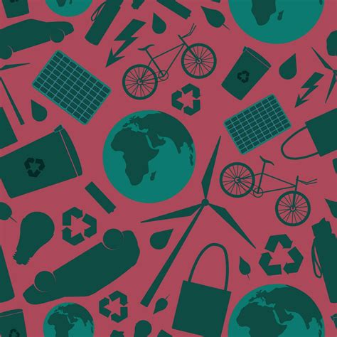 Vector Seamless Pattern With Various Ecology Related Objects Green On