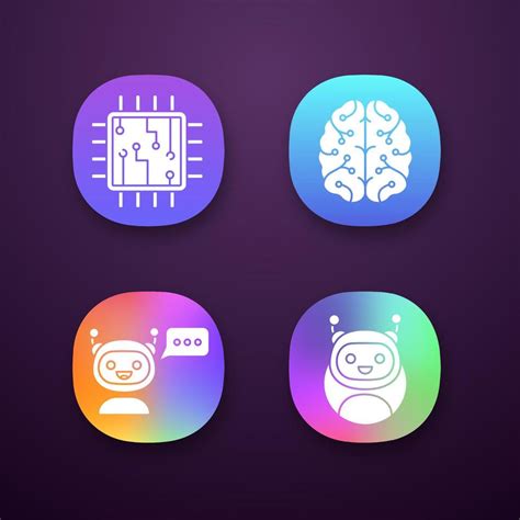 Chatbots App Icons Set Ui Ux User Interface Virtual Assistants