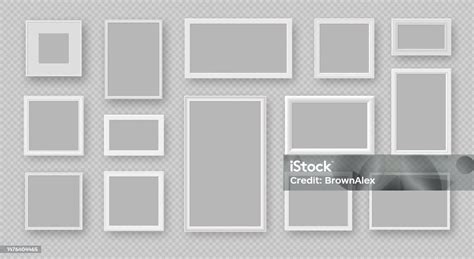 사실적인 흰색 사각형 및 사각형 빈 사진 프레임 벽 그림 그림 또는 포스터 프레임 모형 3d 모던 포토프레임 벡터 세트 미술관에 대한 스톡 벡터 아트 및 기타 이미지
