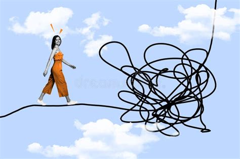 Side Photo Collage Of Steps Young Woman Find Solution Difficult Situation Problems Psychedelic