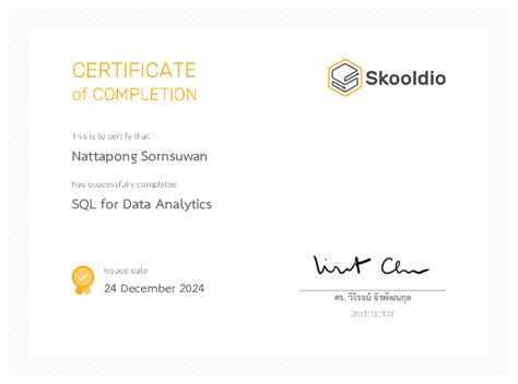 Certificate Of Completion Sql For Data Analytics Skooldio