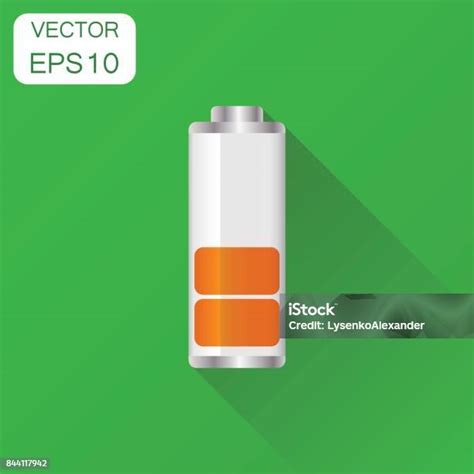 배터리 충전 레벨 표시기 아이콘입니다 비즈니스 개념 배터리 그림 긴 그림자와 녹색 배경에 벡터 일러스트입니다 0명에 대한 스톡 벡터 아트 및 기타 이미지 Istock